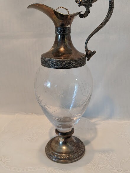 Antique Italian Crystal & Silver Plated Ewer With Cork. Silver Plated ...