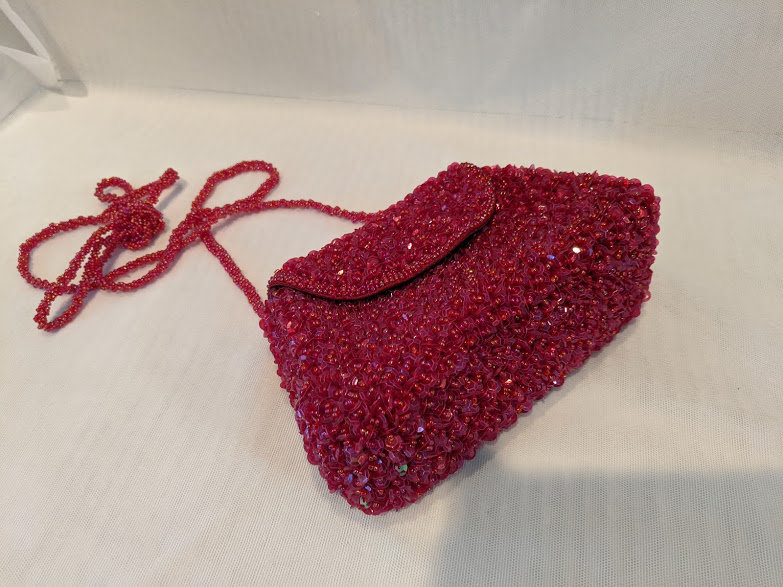Vintage Red Sequins And Seed Bead Formal Bag. Red Beaded Evening Clutch ...