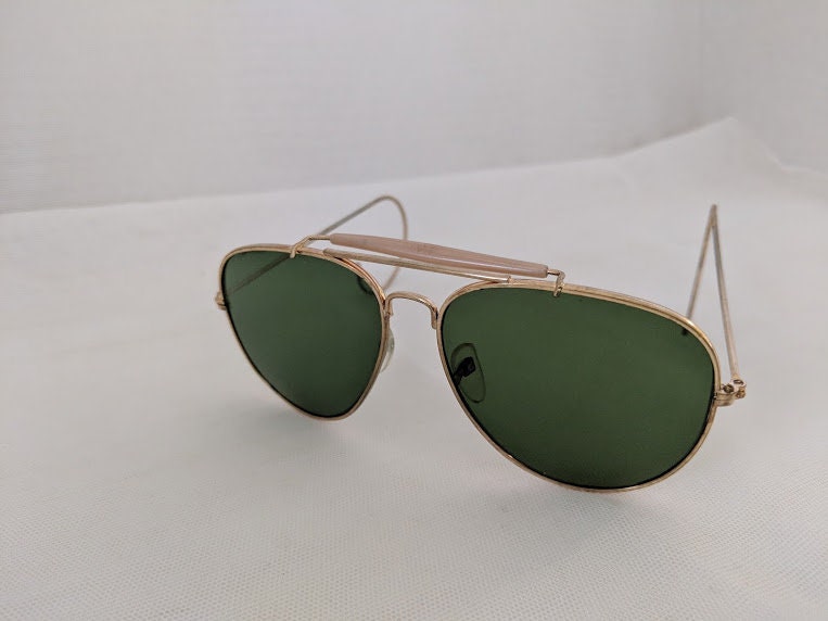 Vintage Aviator Sunglasses With Cable Ear Pieces. Gold / Cream Color ...