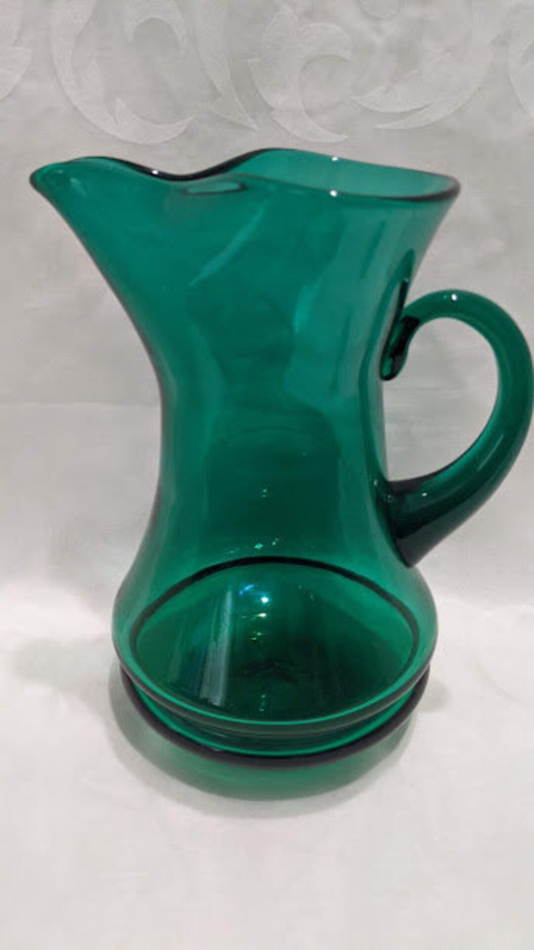 Vintage Large Green Hand Blown Glass Blenko Water Pitcher. Pinched Lip ...