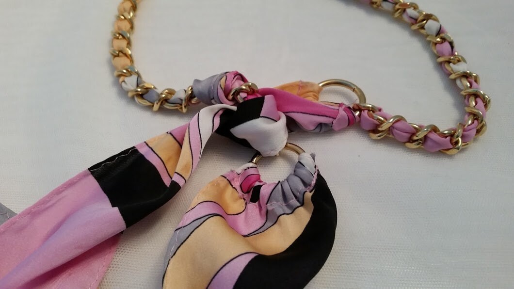 Vintage Hippie Chain Weaved with a Scarf Sash Belt. Gold Chain weaved ...