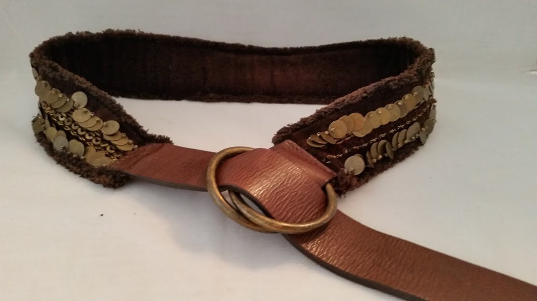 Vintage Bohemian Leather and Cloth Belt. Tribal belt with brass tone ...
