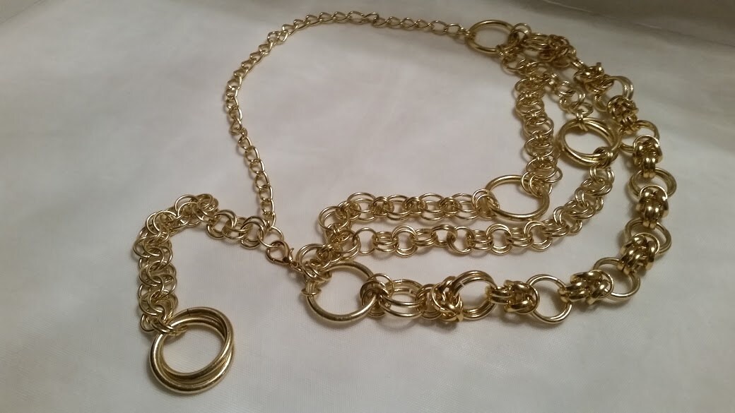 Gold tone Chain and Rings Gypsy Belt. Bohemian Gold Chain and Rings ...