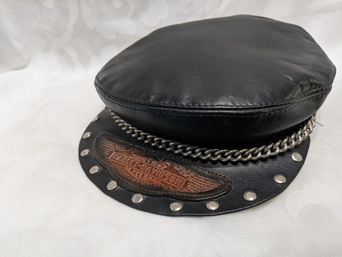 Vintage Harley Davidson Leather Captain Cap. Bikers Hat / Cowhide ...