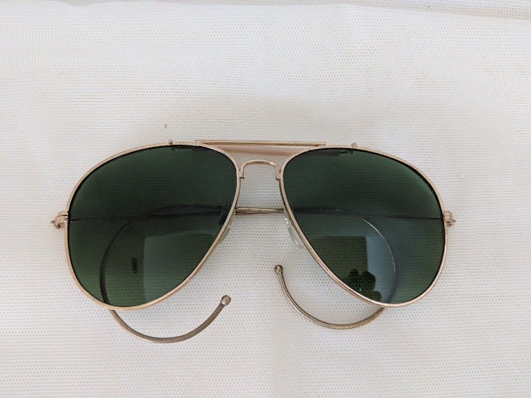 Vintage Aviator Sunglasses With Cable Ear Pieces. Gold / Cream Color ...