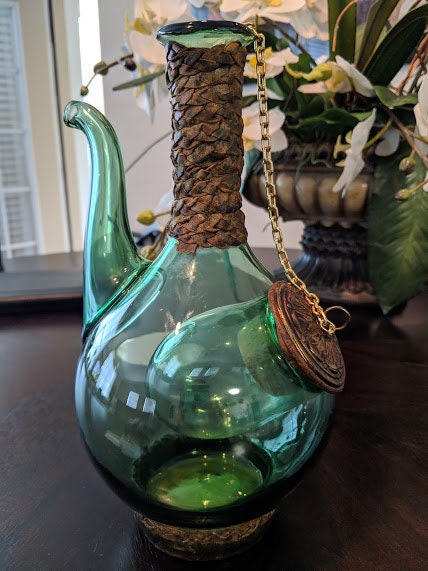 Vintage Italian Hand Blown Wine Decanter. Hand Blown Green Wine Chiller ...