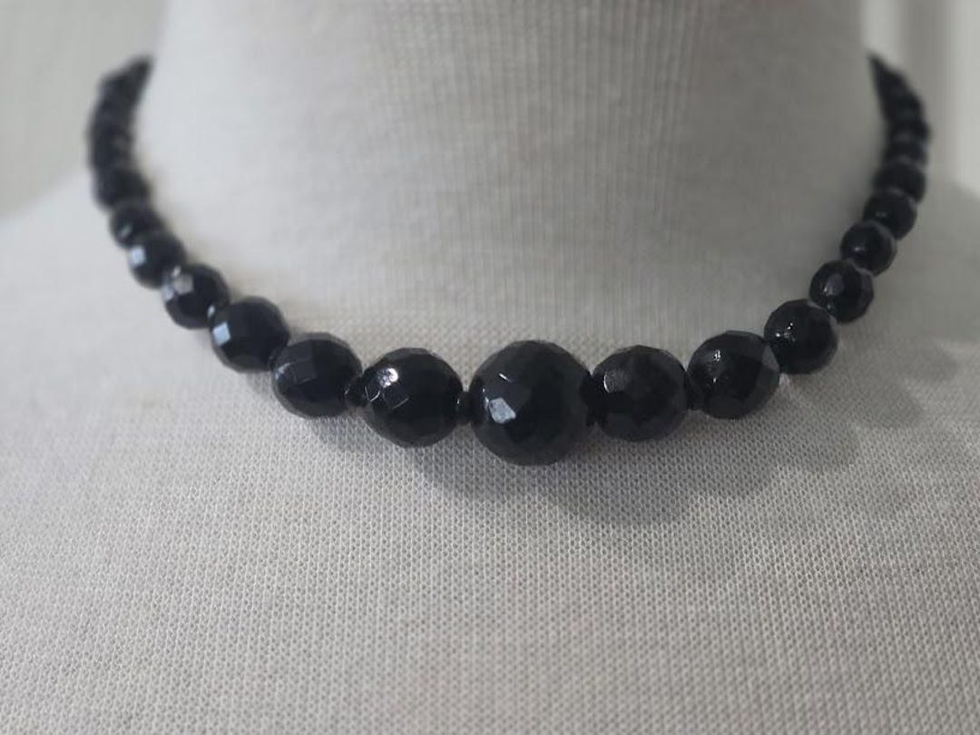 Vintage Black Jet Glass Bead Shoker. Black Jets Glass Graduating Bead ...