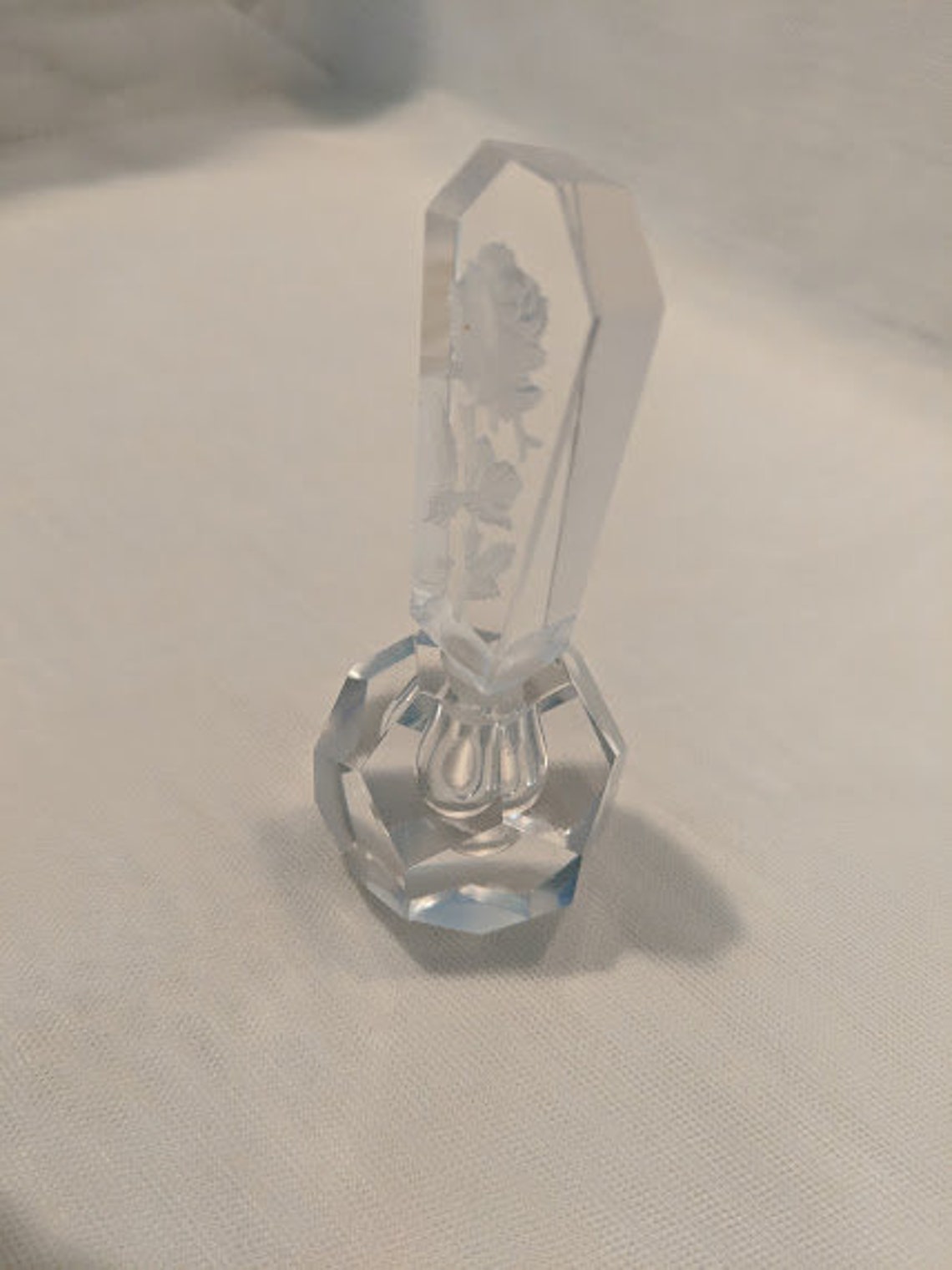 Vintage I Rioe Faceted Crystal Perfume Bottle. Intaglio Rose | Etsy