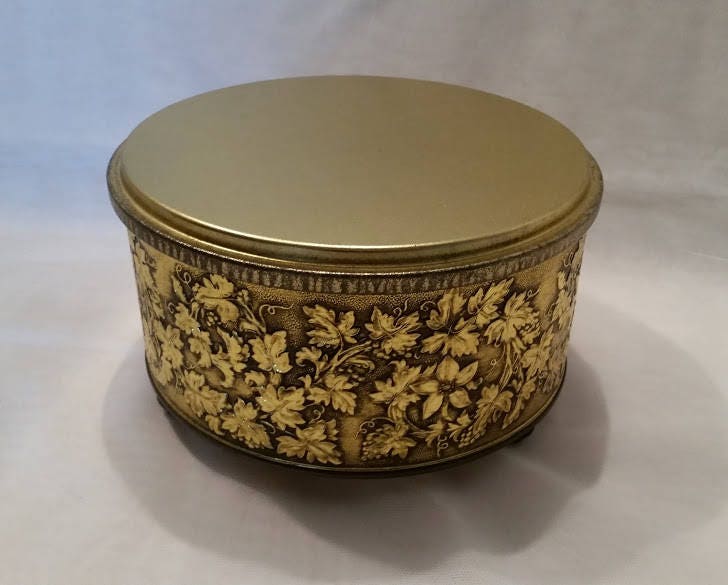 Vintage Guildcraft NY Cookie Tin. Gold Pressed Flower Embossed Cookie ...