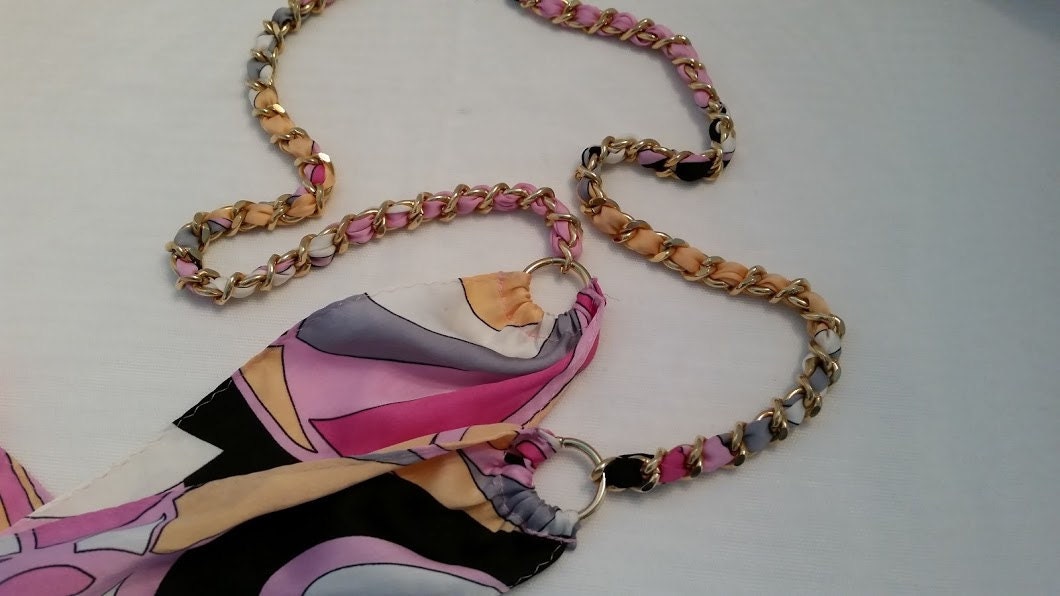 Vintage Hippie Chain Weaved with a Scarf Sash Belt. Gold Chain weaved ...