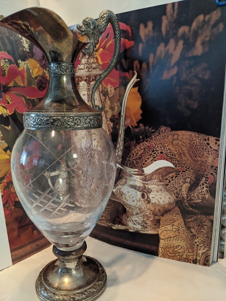 Antique Italian Crystal & Silver Plated Ewer With Cork. Silver Plated ...
