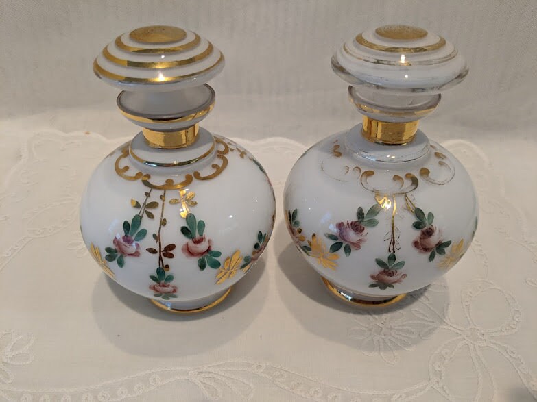 Vintage Set of IRice Porcelain Hand Painted Perfume Bottles. Hand ... Vintage Set of IRice Porcelain Hand Painted Perfume Bottles. Hand ...