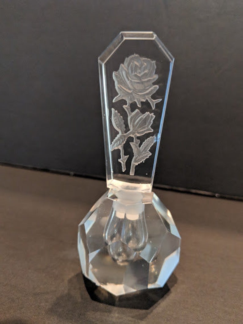 Vintage I Rioe Faceted Crystal Perfume Bottle. Intaglio Rose - Etsy
