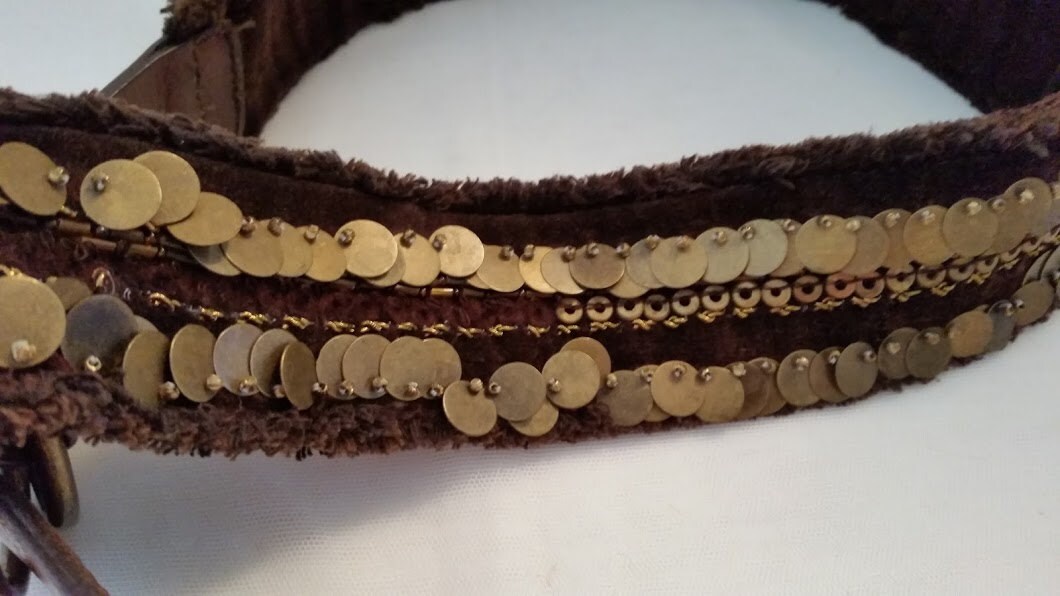 Vintage Bohemian Leather and Cloth Belt. Tribal belt with brass tone ...