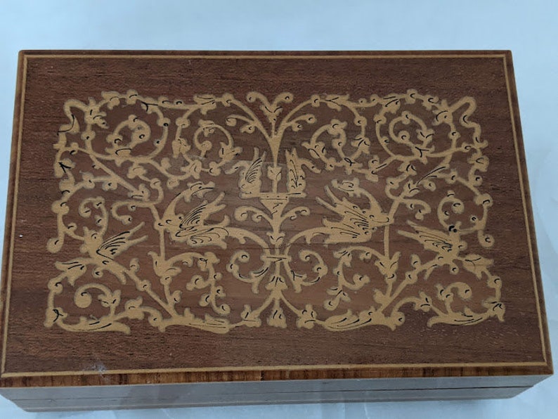 Vintage Wood Inlayed Floral Design Jewelry Music Box. Swiss - Etsy