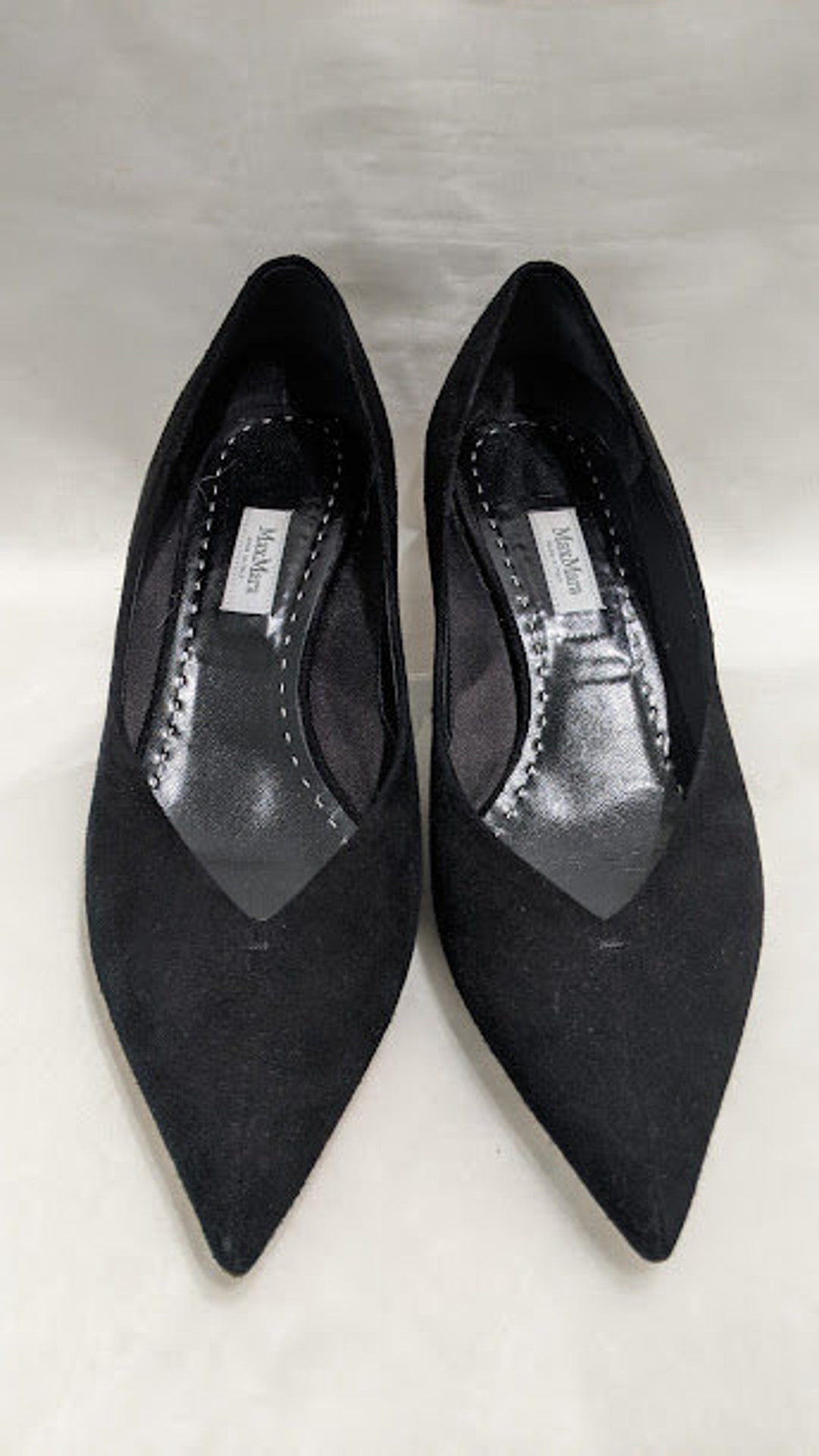 Max Mara Black Suede Short Heel Pumps. 2 Inch Kitty Heel. Now on SALE ...
