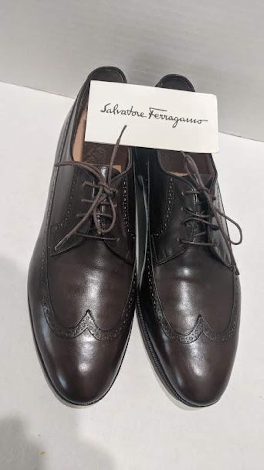 Vintage Salvatore Ferragamo Brown Leather Wing Tip Men's Dress Shoes ...
