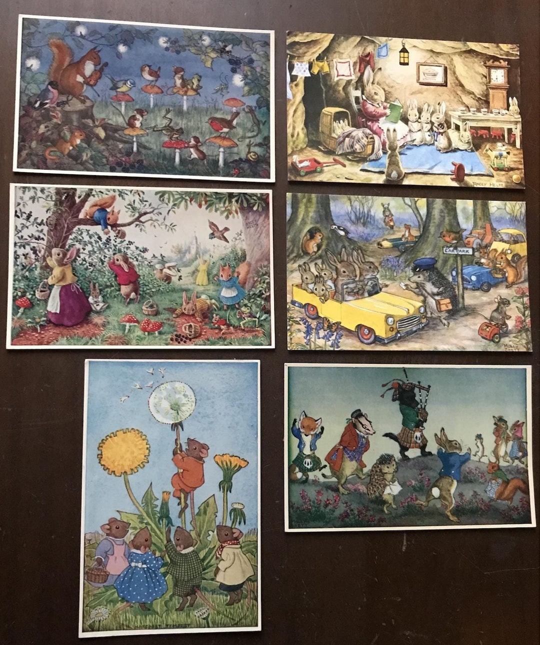 Anthropomorphic Animals 6 Postcards Lot by Medici Rabbits Mice Squirrel ...