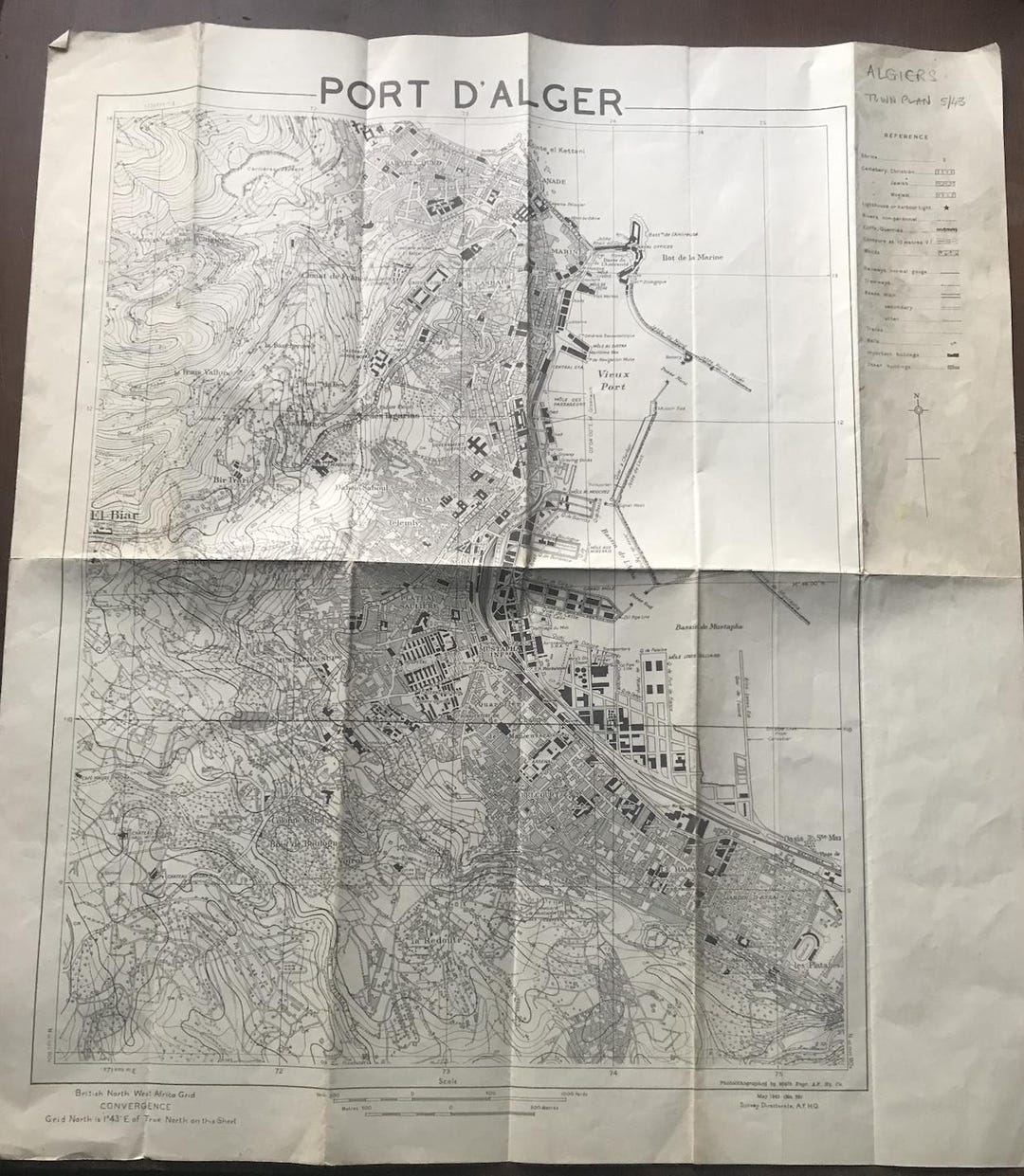 WW2 Algeria Original Allied Forces Map Port Algiers Port D'alger May ...