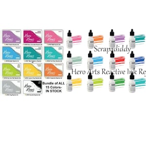 Hero Arts Reactive Ink PADS and INK REFILLS- Set Bundle of All 15 ...