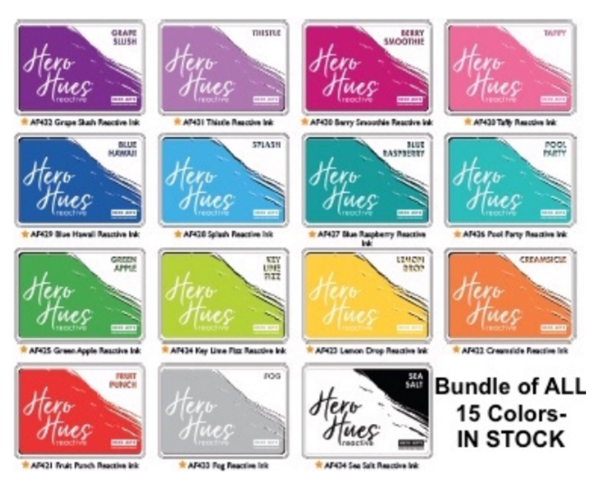 Hero Arts Reactive Ink PADS and INK REFILLS Set Bundle of All 15 Colors ...