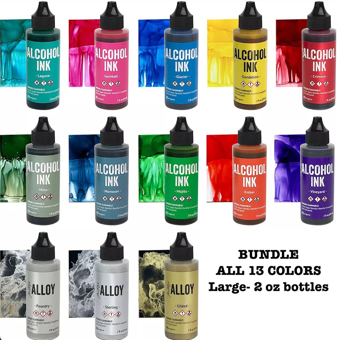 Ranger Tim Holtz Alcohol INKS- 10 Colors + 3 Metallic Alloys- Bundle of ...