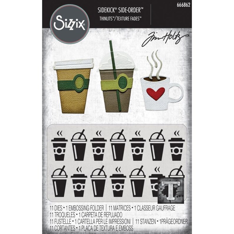 Sizzix Tim Holtz SIDEKICK SIDE ORDER Thinlits + Texture Fades Embossing ...