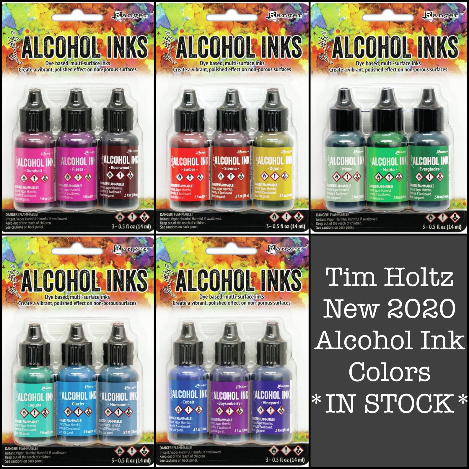2020 Ranger Tim Holtz ALCOHOL INKS (5 Packs of 3 Bottles) All 15 ...