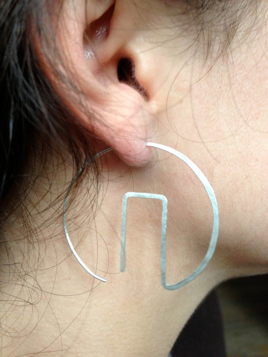 Geometric Silver Hoops - Etsy