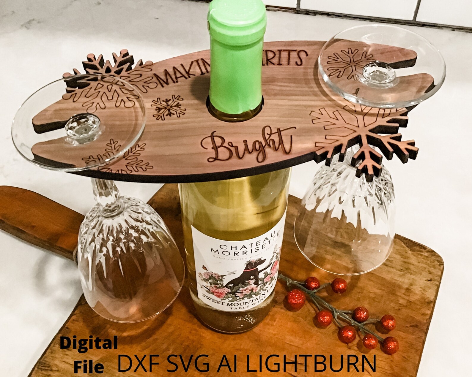 Christmas Wine Butler, Laser Cut File, Wine Caddy Svg, Glowforge, Wine ...