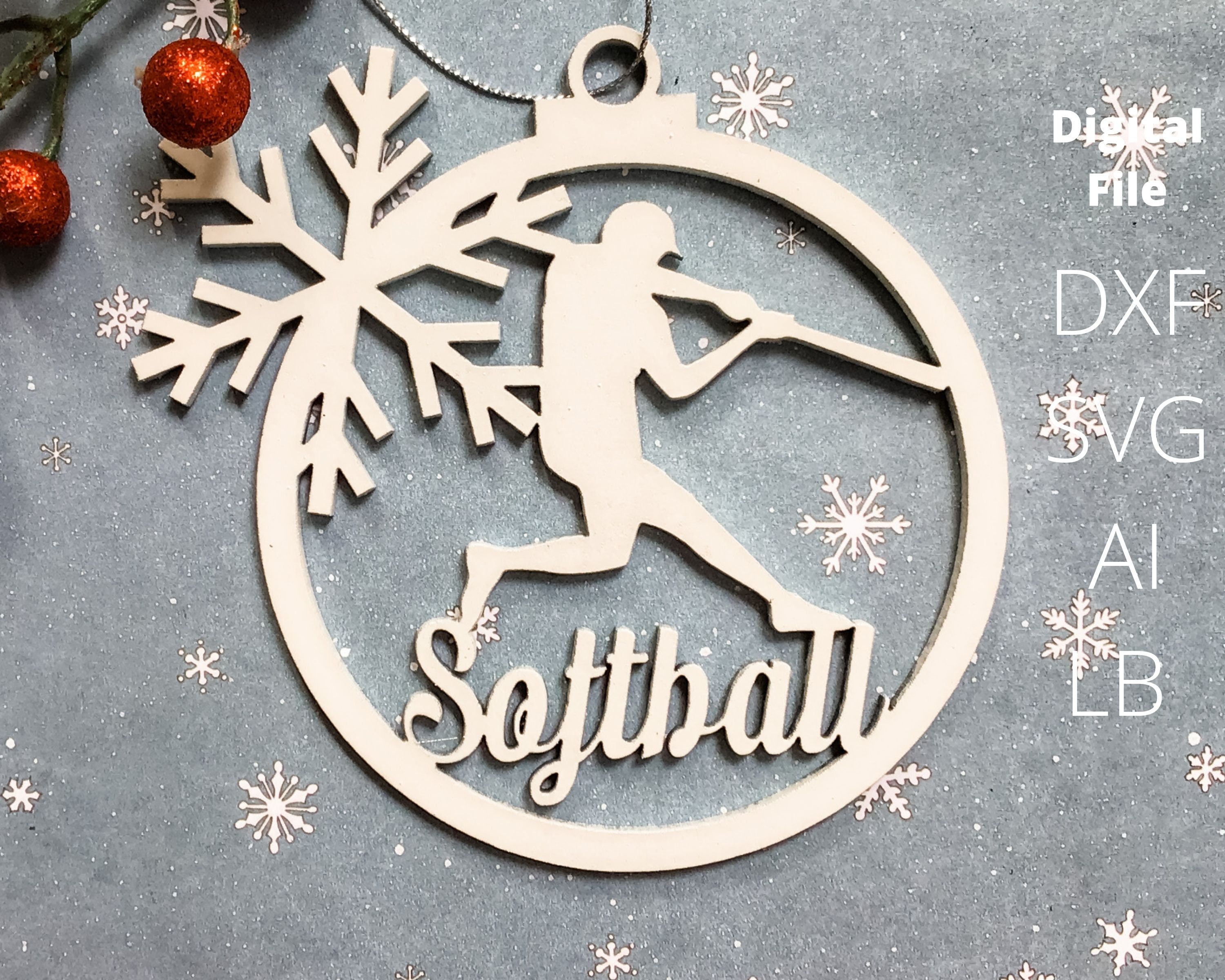 Softball Ornaments Laser Cut File, Softball Player, Girl and Boy ...