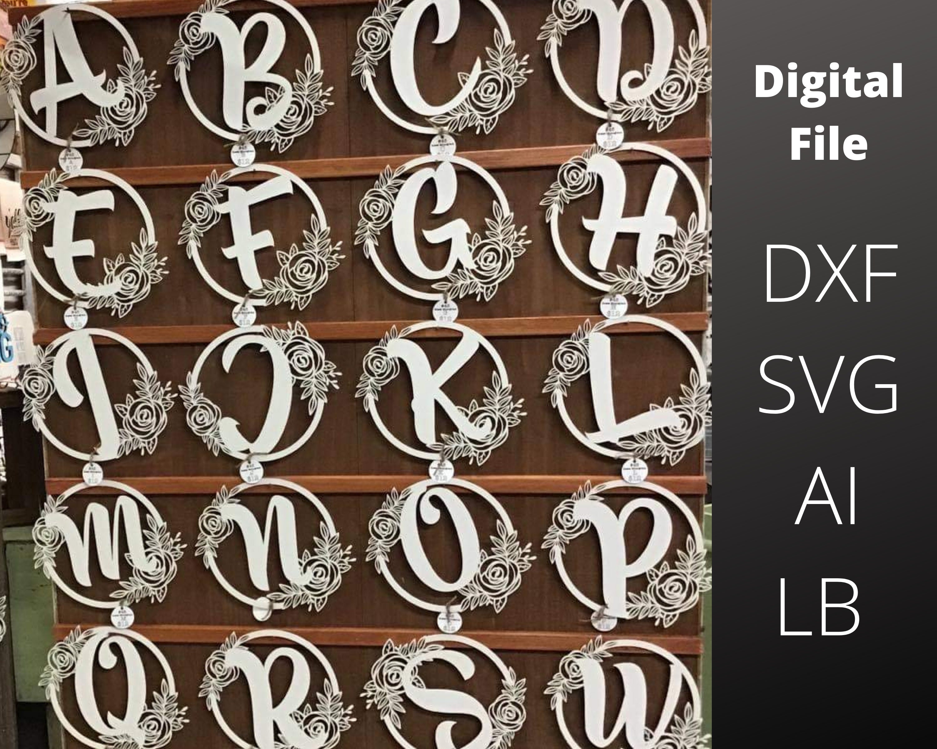 Rose floral alphabet bundle letters a to z laser cut file | Etsy