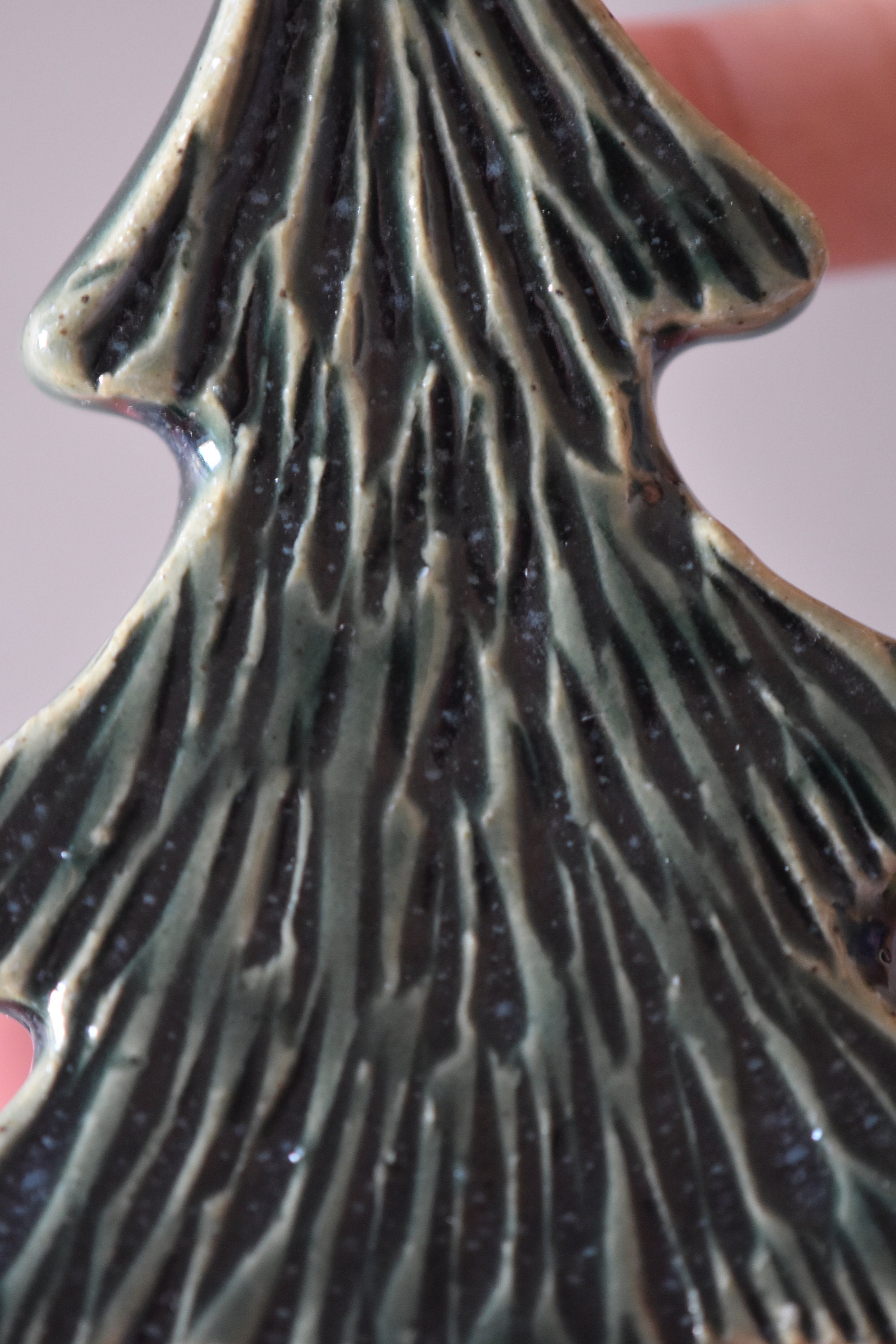 Carved Tree Pottery Ornament, Green Ceramic Stoneware Pottery, Rustic ...