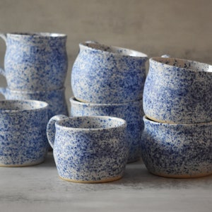 Farmhouse Pottery Blue White Matte Mug, Rustic Wheel Thrown Ceramic Cup ...
