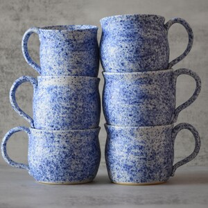 Farmhouse Pottery Blue White Matte Mug, Rustic Wheel Thrown Ceramic Cup ...