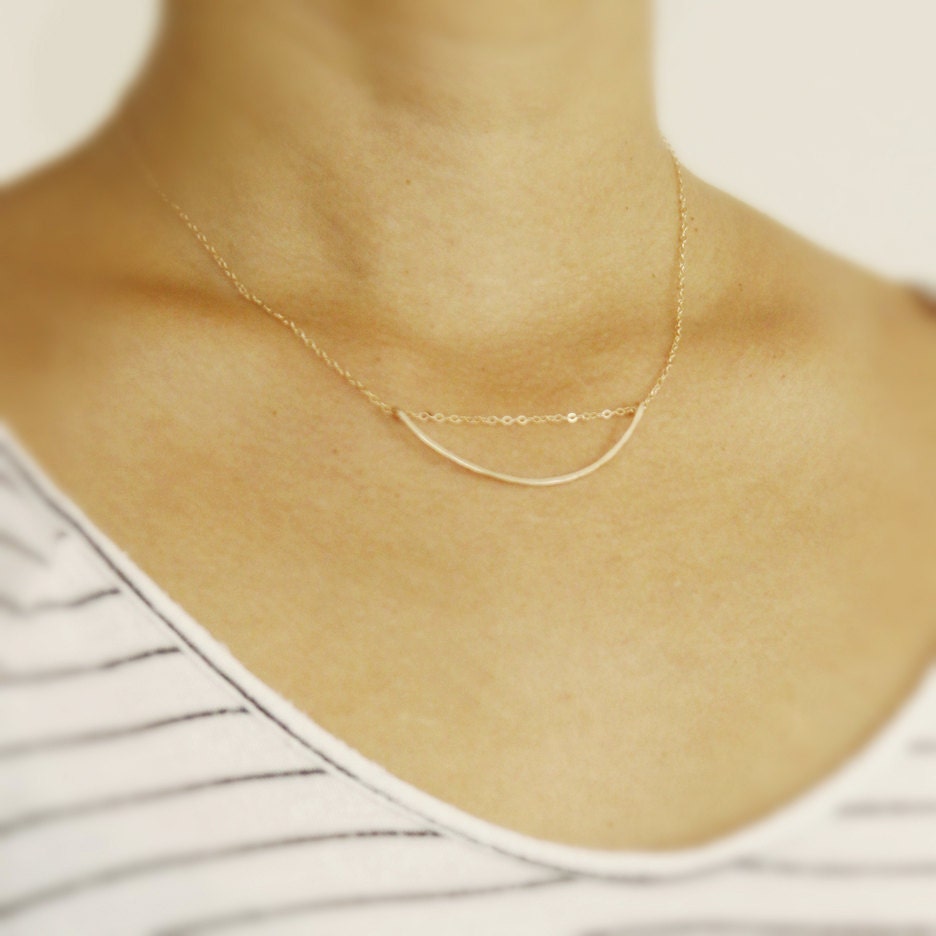 Gold Curved Bar Necklace 14K Gold Filled Hand Hammered Bar | Etsy