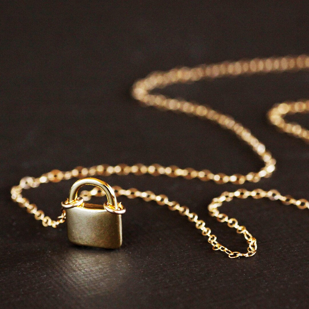 Tiny Gold Lock Necklace - Small Lock Necklace - 14K Gold Filled Chain ...