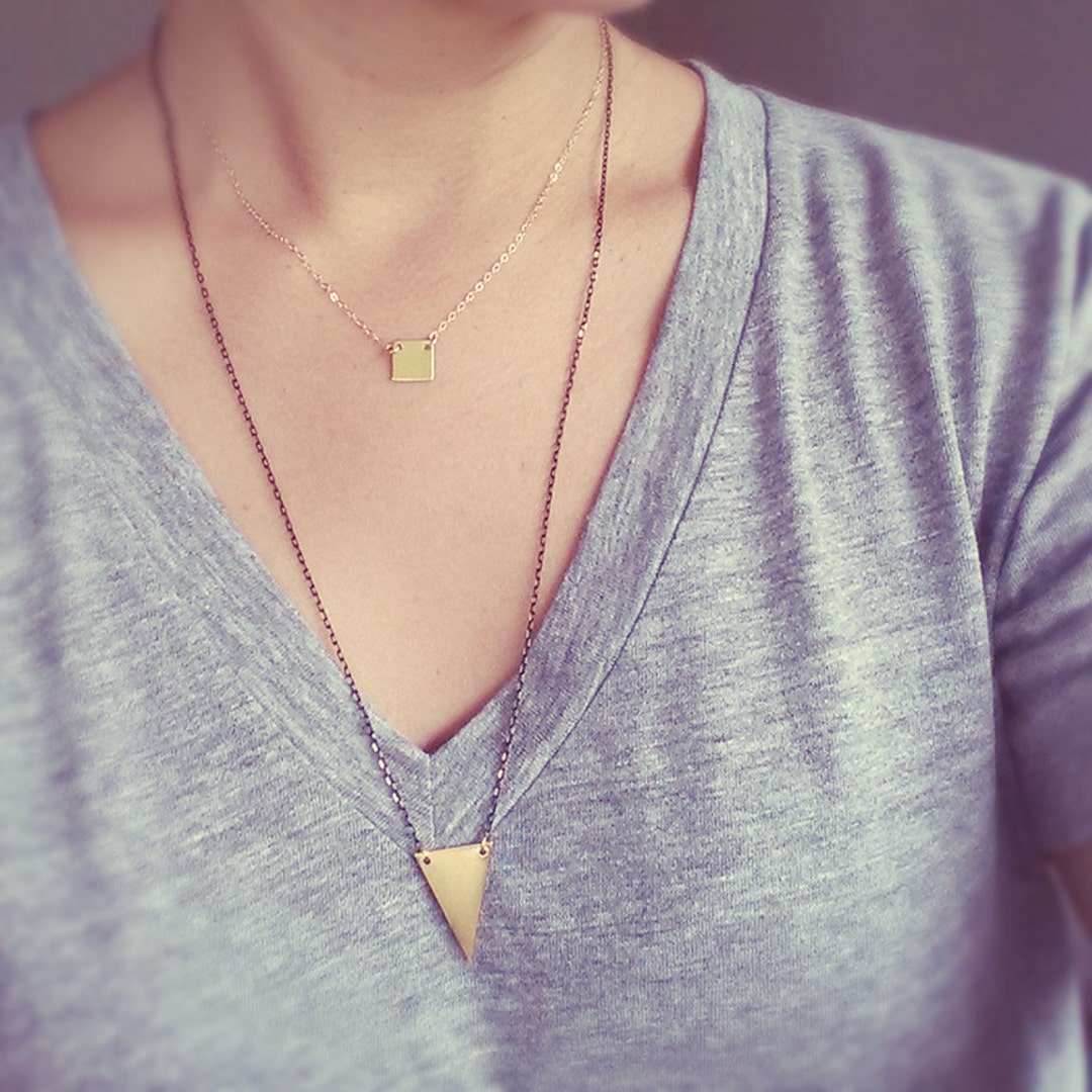 Small Gold Square Necklace - 14K Gold Filled Chain - Etsy