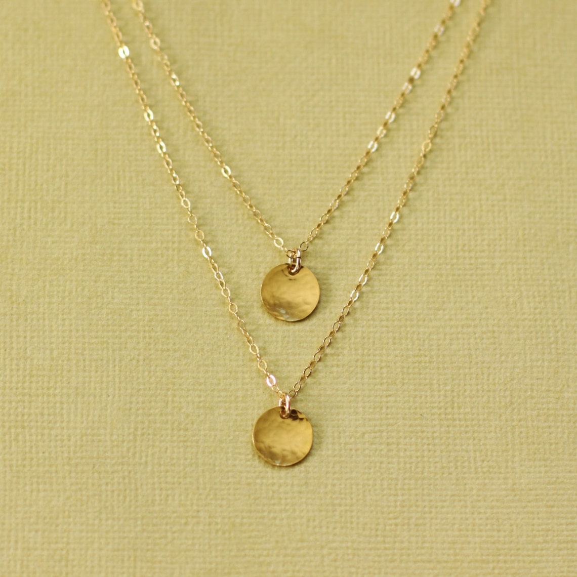 Layered Necklace Double Gold Disc Necklace 14K Gold Filled - Etsy