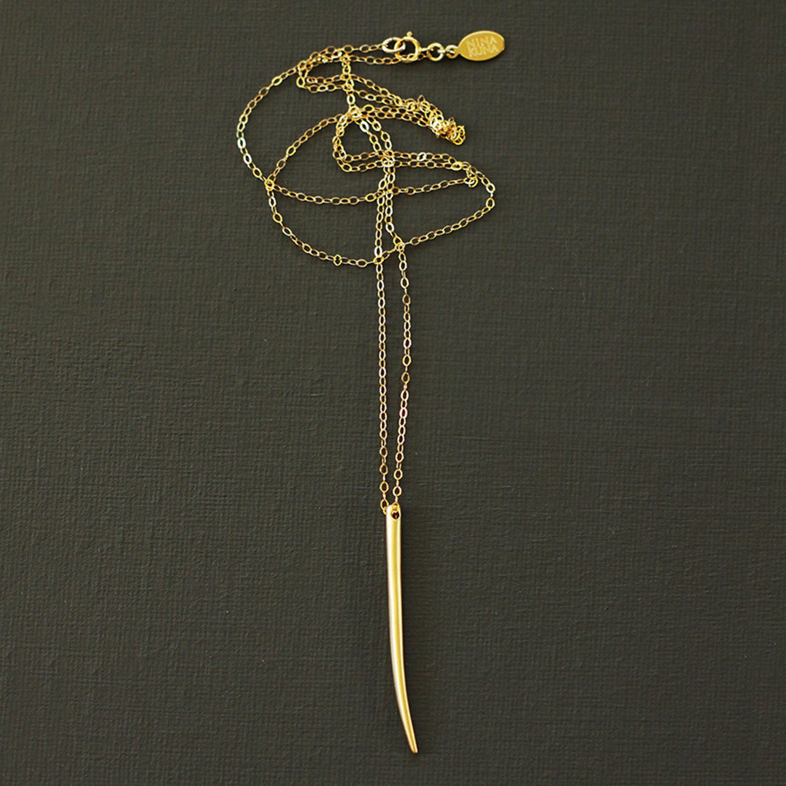 SALE Long Gold Horn Necklace Delicate Gold Horn Necklace 14K - Etsy