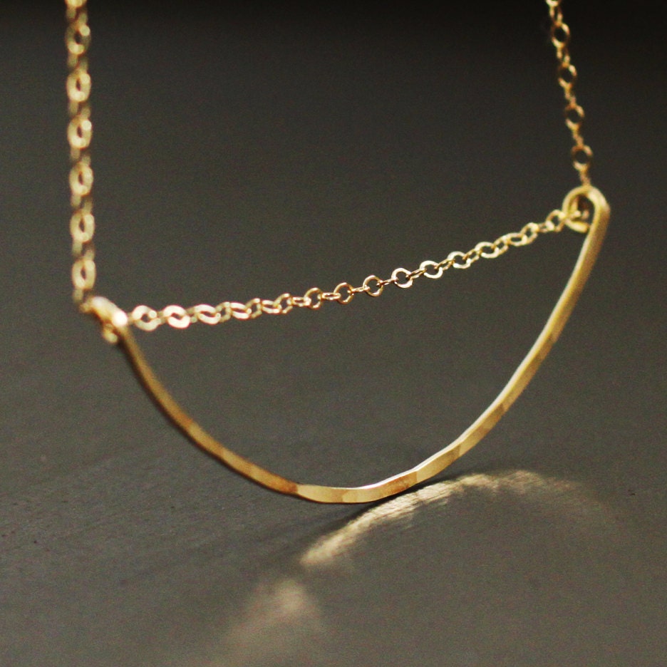 Gold Curved Bar Necklace 14K Gold Filled Hand Hammered Bar | Etsy