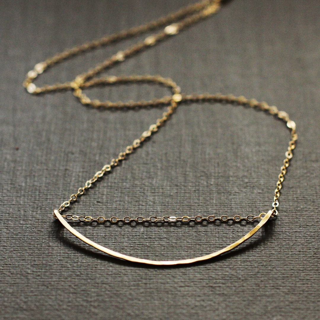 Gold Curved Bar Necklace - 14K Gold Filled Hand Hammered Bar - Etsy