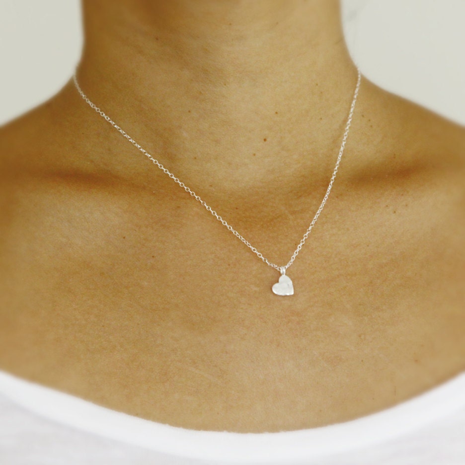 Small Sterling Silver Heart Necklace Hand Hammered | Etsy
