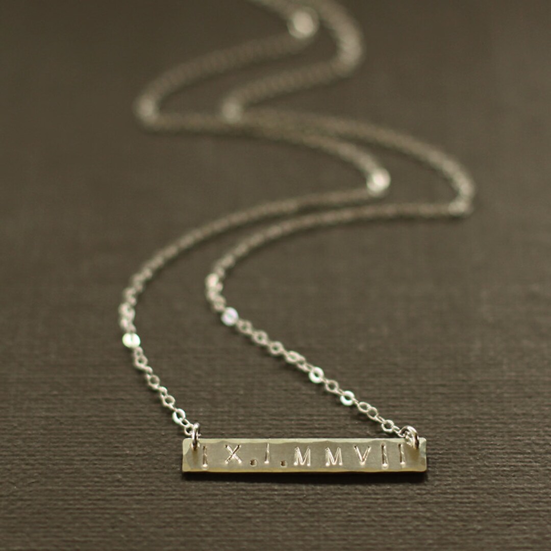 Sterling Silver Roman Numeral Date Necklace: Personalized Wedding ...