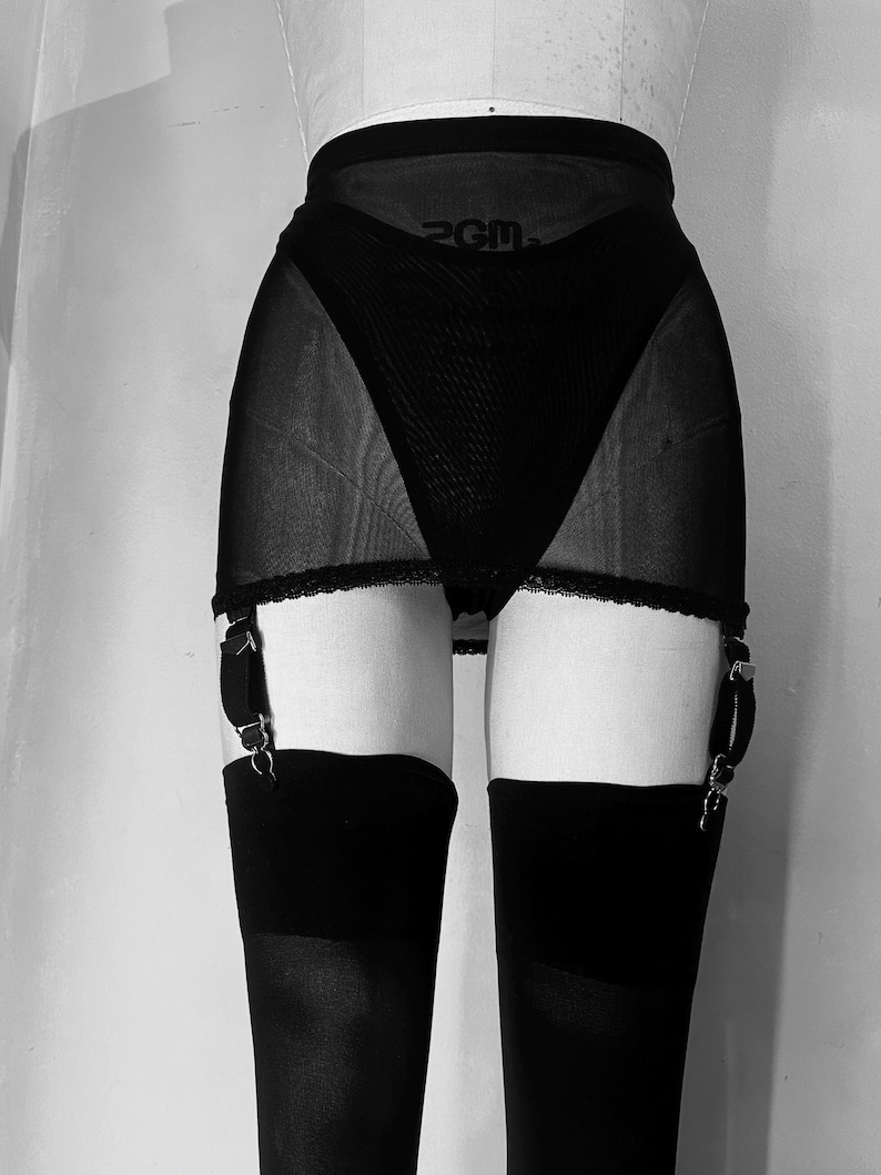 Retro Mini Garter Skirt// Sheer Mesh Garter Belt With Removable Straps ...