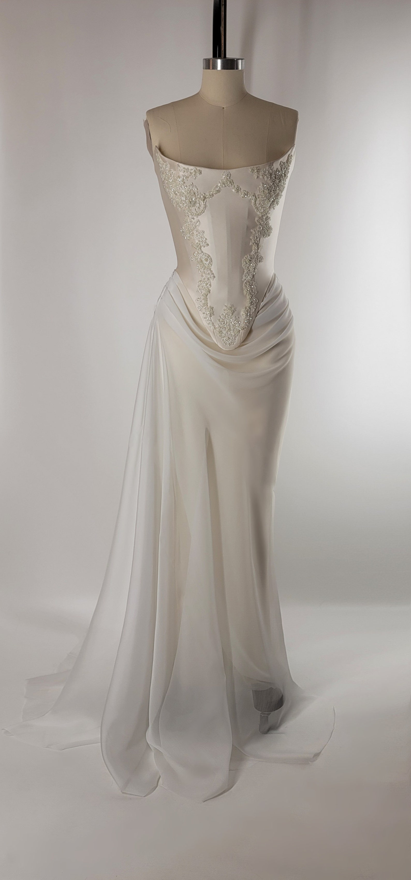 GIL | Pre-order Handmade Draped Pearl off White Chiffon Sheer Mesh Silk ...