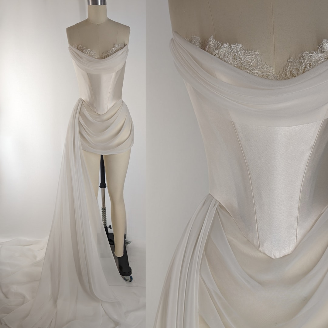 PRE-ORDER off White Basque Waist Corset Embroidered Beaded Lace Draped ...