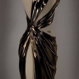 MEL | Pre-order Custom Liquid Gold Metal Draped Metallic Asymmetrical ...