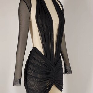 Pre-order Custom Black Sheer Mesh Backless Deep V Long Sleeves Toga ...