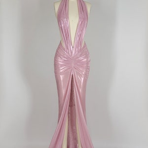 PRE-ORDER Custom Gold Champagne Metallic Sheer Stretch Mesh Halter Toga ...